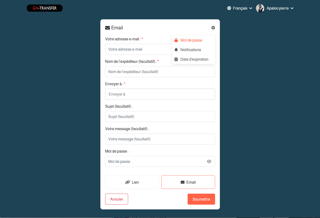 Service de transfert de fichier fondé sur le cloud